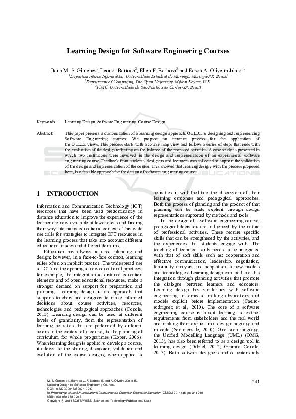(PDF) Learning Design for Software Engineering Courses | Leonor Barroca ...