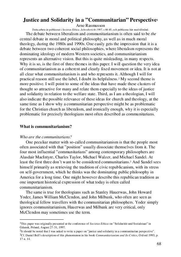 (PDF) Justice and Solidarity in a 'Communitarian' Perspective