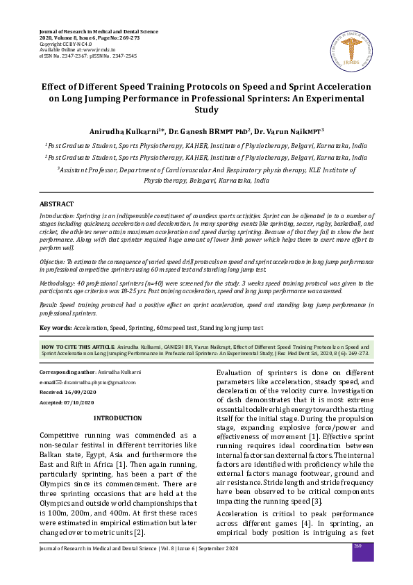 Pdf Effect Of Different Speed Training Protocols On Speed And Sprint Acceleration On Long