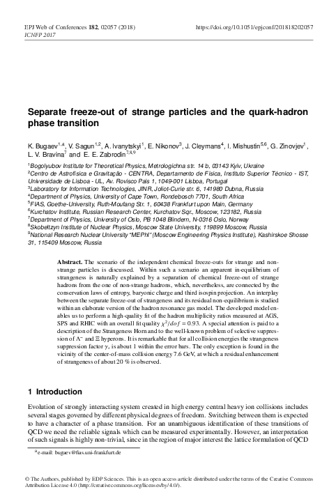 (PDF) Separate freeze-out of strange particles and the quark-hadron phase transition
