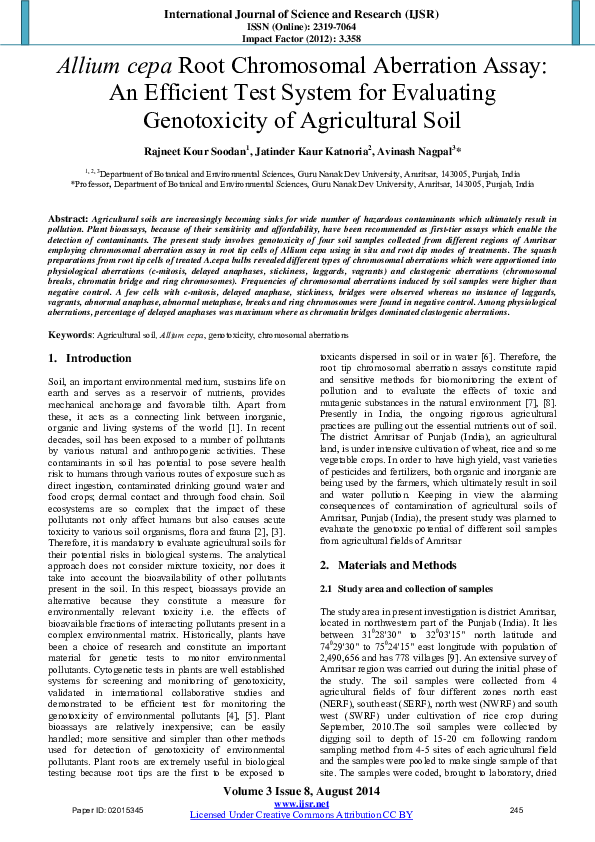 (PDF) Genotoxicity of Agricultural Soil