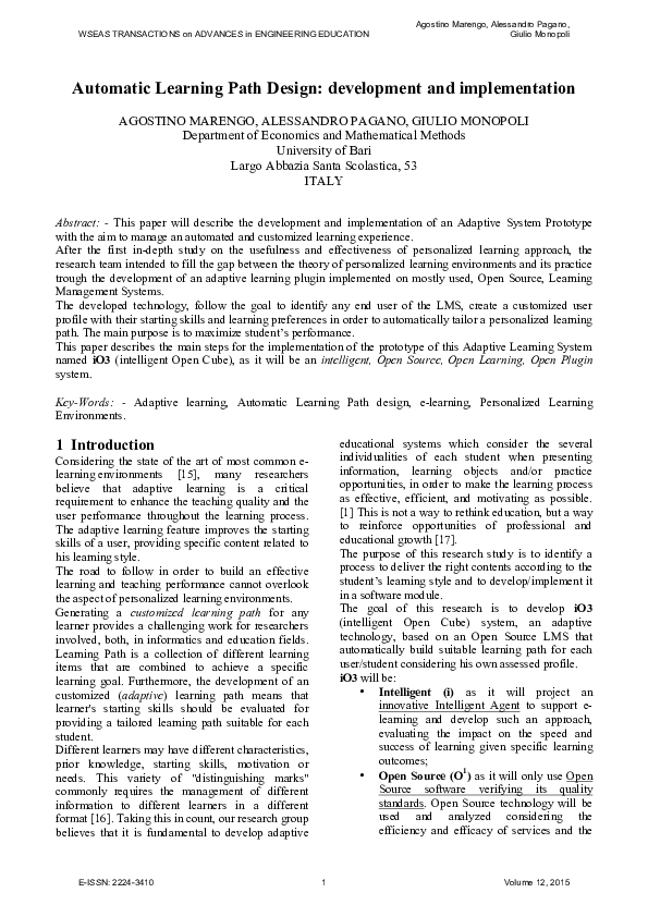 (PDF) Automatic Learning Path Design : development and implementation