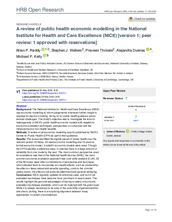 (PDF) A review of public health economic modelling in the National ...