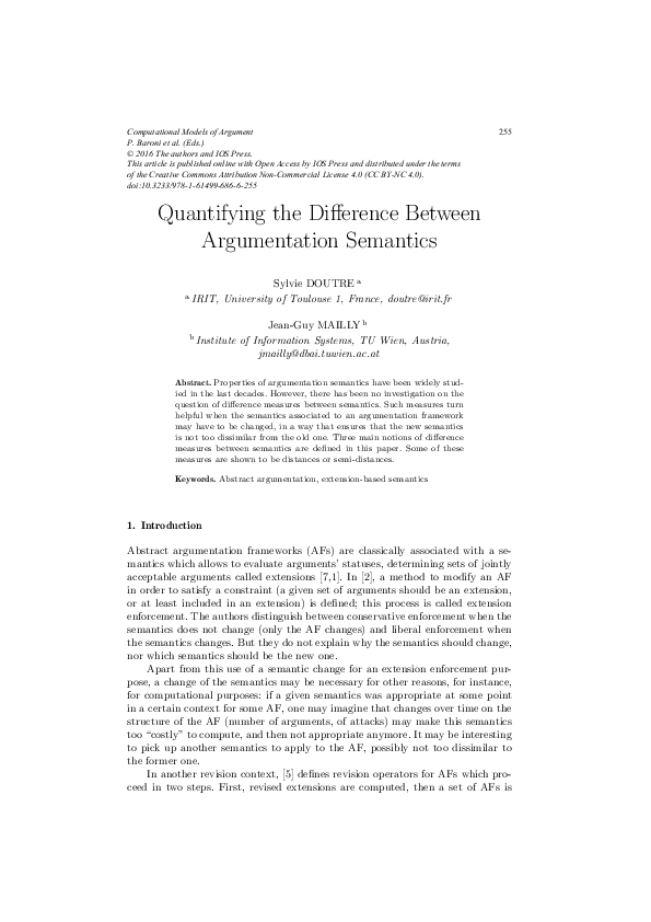(PDF) Quantifying the Difference Between Argumentation Semantics