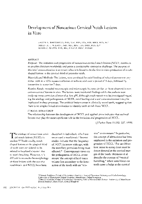 (PDF) Development of Noncarious Cervical Notch Lesions in Vitro