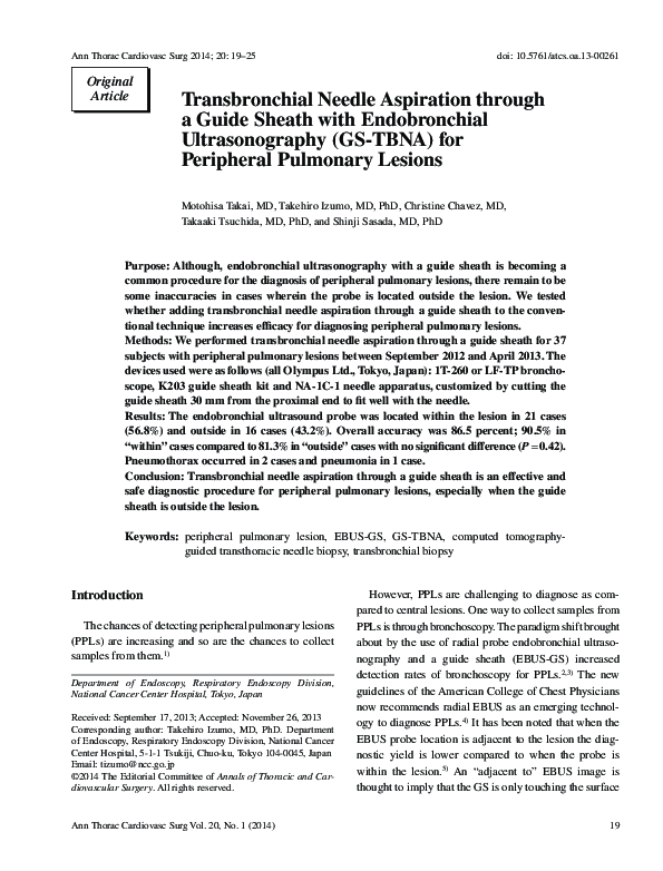 (PDF) Transbronchial Needle Aspiration through a Guide Sheath with ...