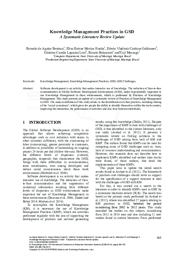 (PDF) Knowledge Management Practices in GSD - A Systematic Literature Review Update