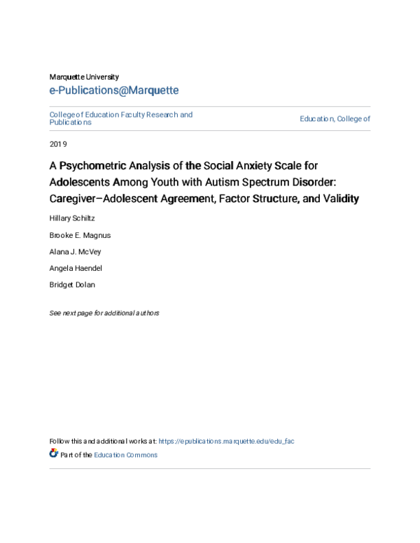 (PDF) A Psychometric Analysis of the Social Anxiety Scale for ...