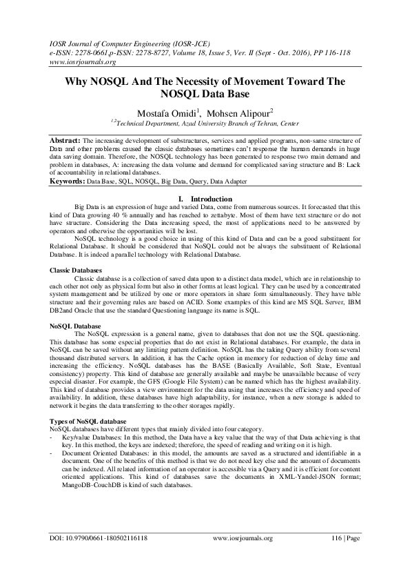 (PDF) Why NOSQL And The Necessity of Movement Toward The NOSQL Data Base