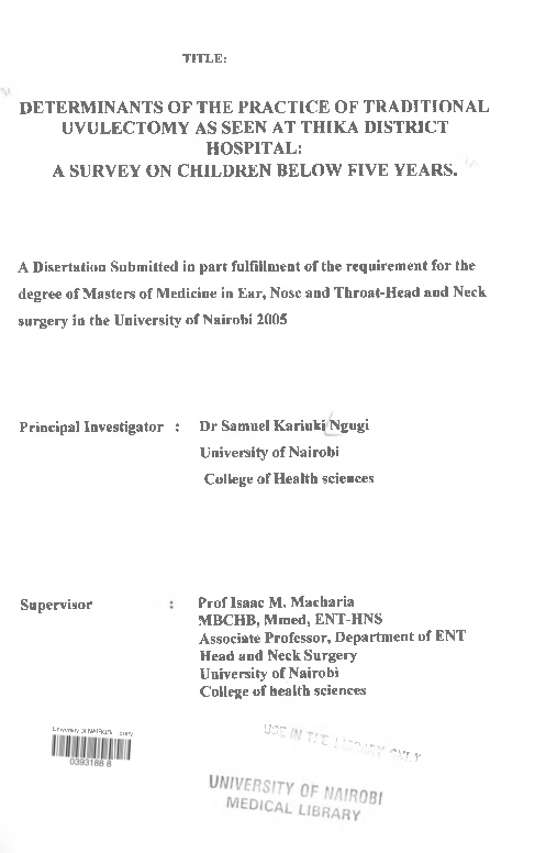 (PDF) Determinants of the practice of traditional Uvulectomy as seen at ...