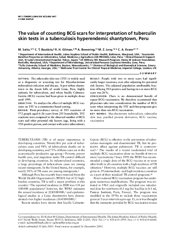 (PDF) The value of counting BCG scars for interpretation of tuberculin ...