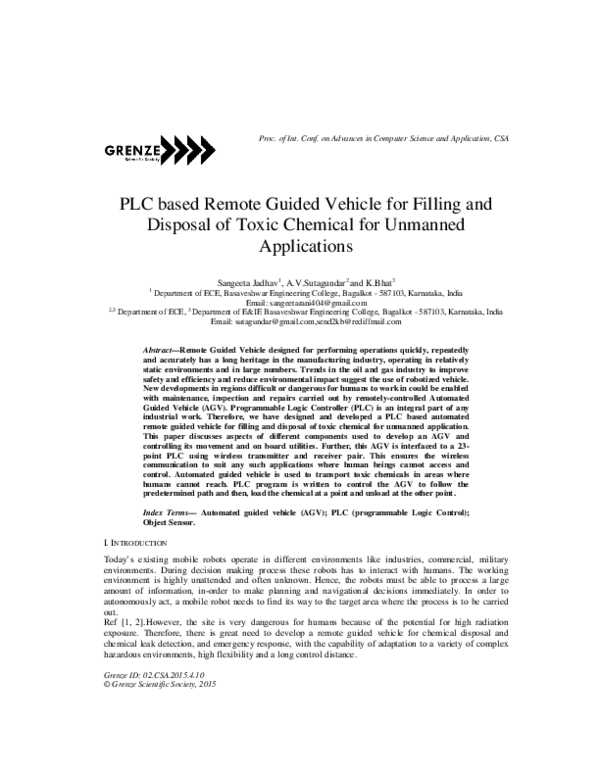 (PDF) PLC based Remote Guided Vehicle for Filling and Disposal of Toxic ...