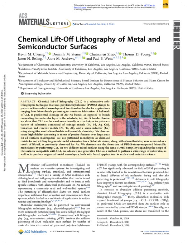 (PDF) Chemical Lift-Off Lithography of Metal and Semiconductor Surfaces ...