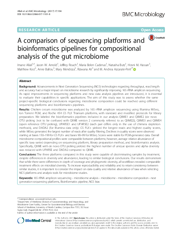 (PDF) A comparison of sequencing platforms and bioinformatics pipelines for compositional ...