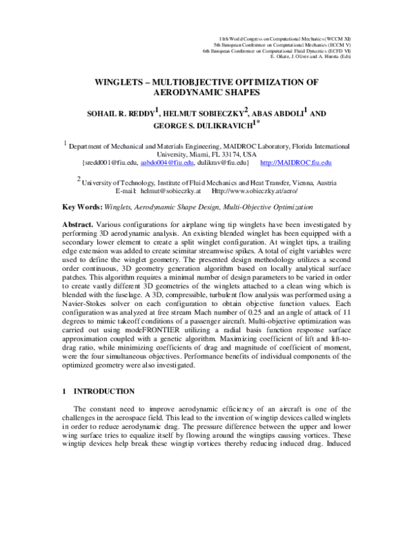 (PDF) Winglets – Multiobjective Optimization of Aerodynamic Shapes