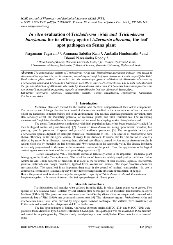 Pdf In Vitro Evaluation Of Trichoderma Viride And Trichoderma Harzianum For Its Efficasy