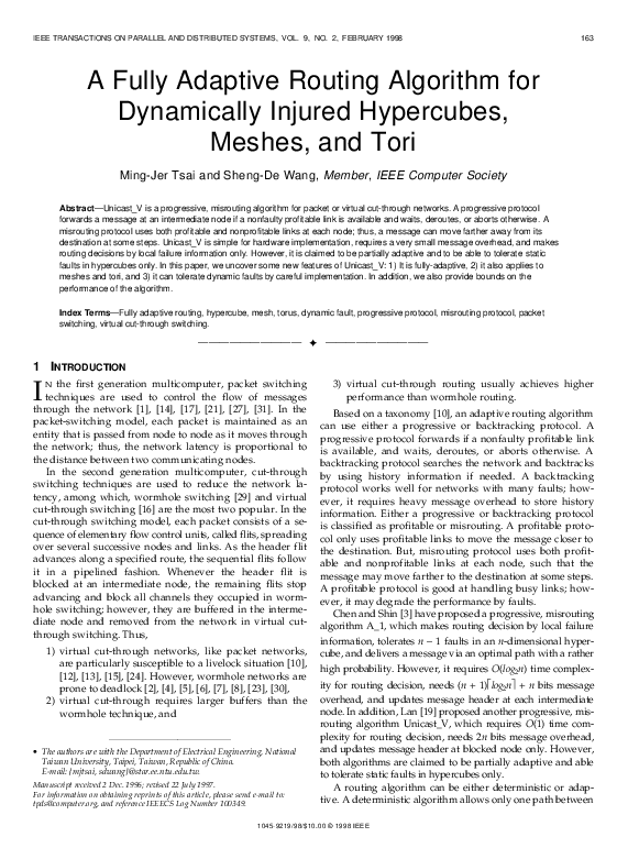 (PDF) A fully adaptive routing algorithm for dynamically injured hypercubes, meshes, and tori