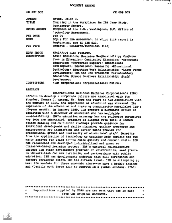 (PDF) Training in the Workplace: An IBM Case Study. Contractor Report