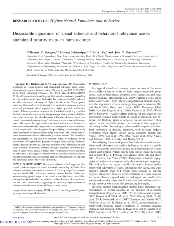 (PDF) Dissociable signatures of visual salience and behavioral ... (PDF) Dissociable signatures of visual salience and behavioral ...