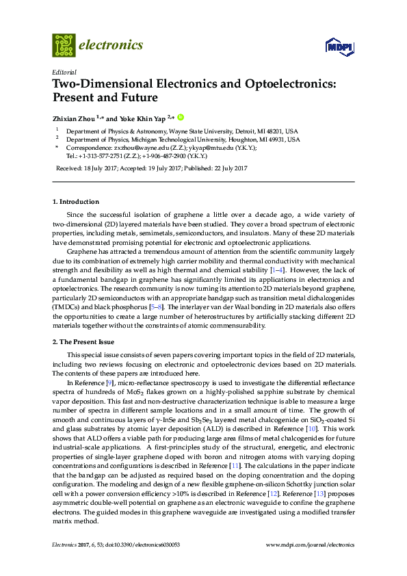 (PDF) Two-Dimensional Electronics and Optoelectronics: Present and Future
