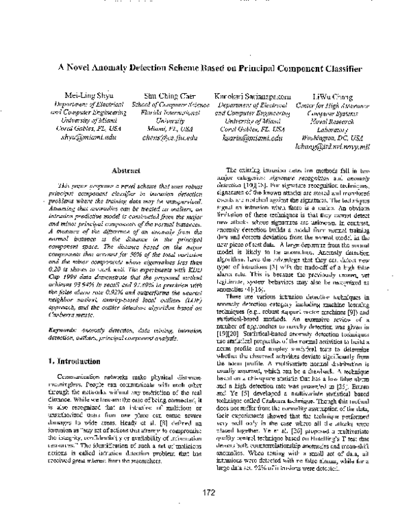 (PDF) A Novel Anomaly Detection Scheme Based on Principal Component Classifier