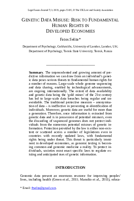 (PDF) GENETIC DATA MISUSE: RISK TO FUNDAMENTAL HUMAN RIGHTS IN ...