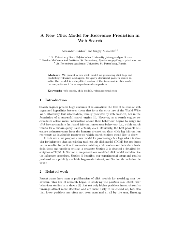 (PDF) A new click model for relevance prediction in web search