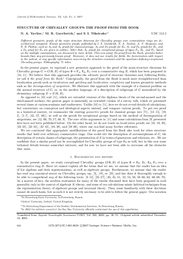 (PDF) Structure of Chevalley groups: The proof from the book