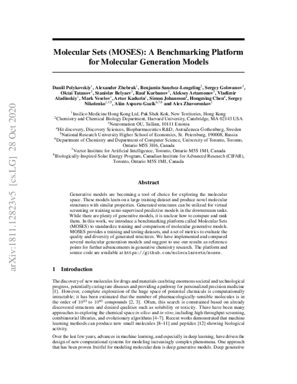 (PDF) Molecular Sets (MOSES): A Benchmarking Platform for Molecular Generation Models