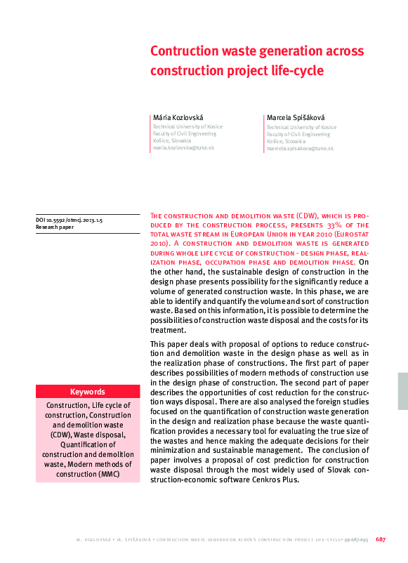 (PDF) Contruction waste generation across construction project life-cycle