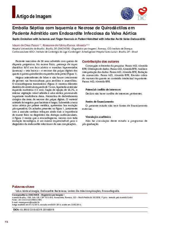 (PDF) Septic Embolism with Ischemia and Finger Necrosis in Patient ...