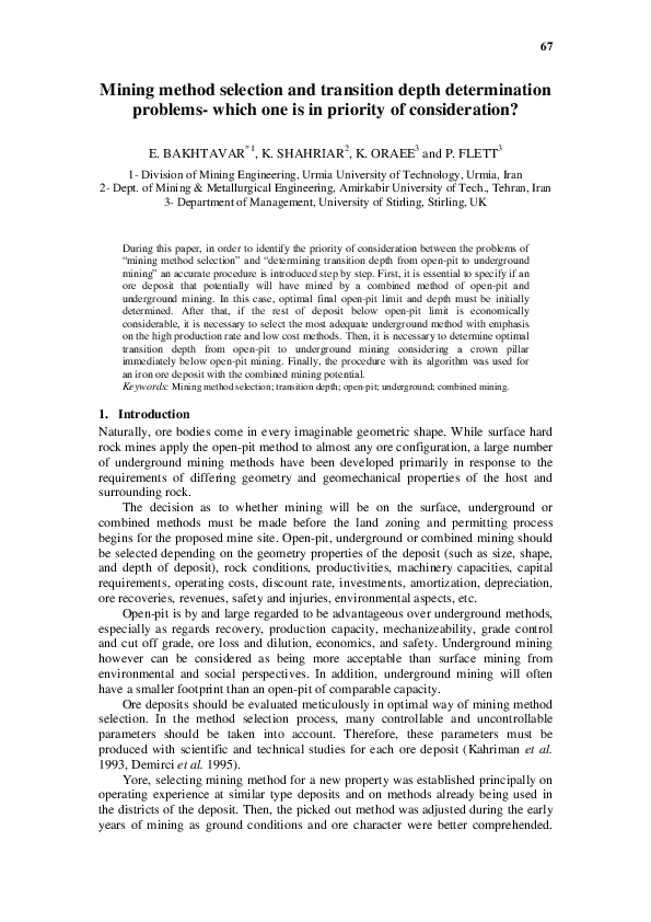(PDF) Mining method selection and transition depth determination ...