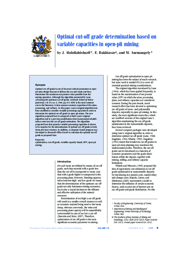 (PDF) Optimal cut-off grade determination based on variable capacities ...