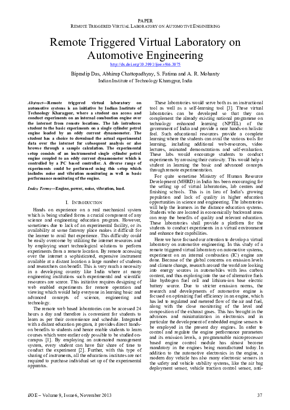 (PDF) Remote Triggered Virtual Laboratory on Automotive Engineering