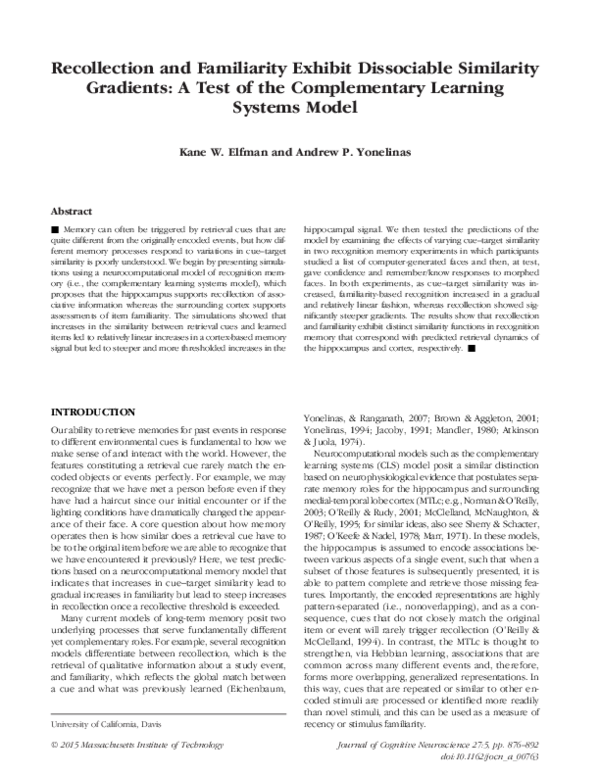 (PDF) Recollection and Familiarity Exhibit Dissociable Similarity ...