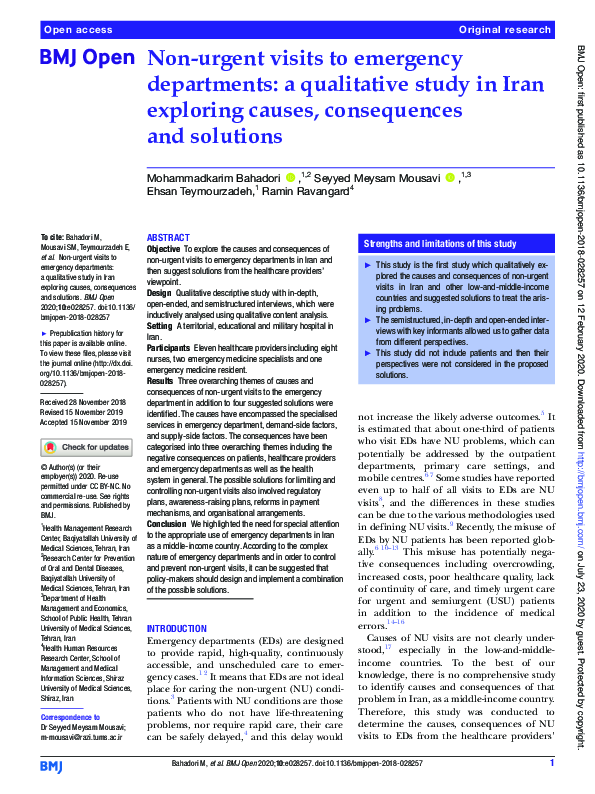 (PDF) Non-urgent visits to emergency departments: a qualitative study ...