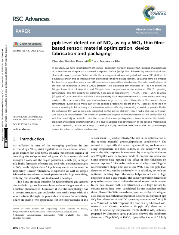 (PDF) NO2 Detection with Optimized WO3 Sensors