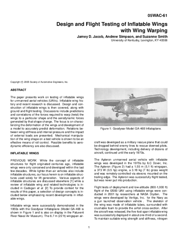 (PDF) Design and Flight Testing of Inflatable Wings with Wing Warping