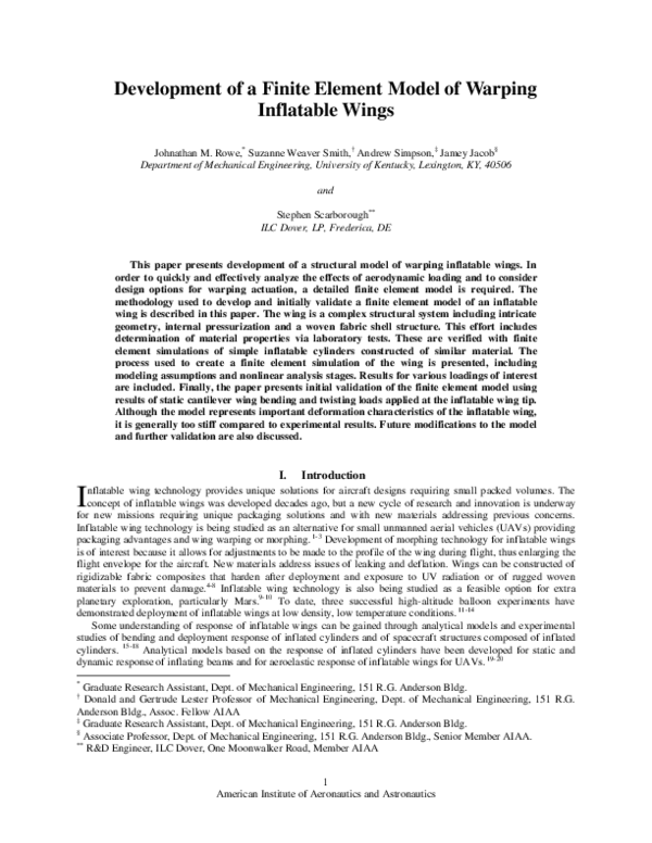(PDF) Development of a Finite Element Model of Warping Inflatable Wings