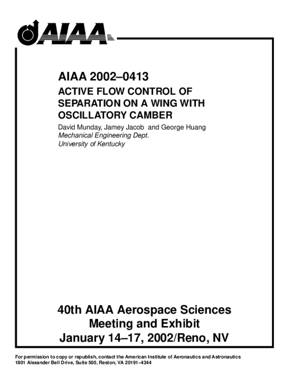 (PDF) Active flow control of separation on a wing with oscillatory camber
