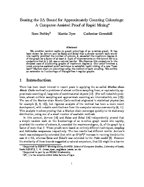 (PDF) Beating the 2∆ Bound for Approximately Counting Colourings: A ...