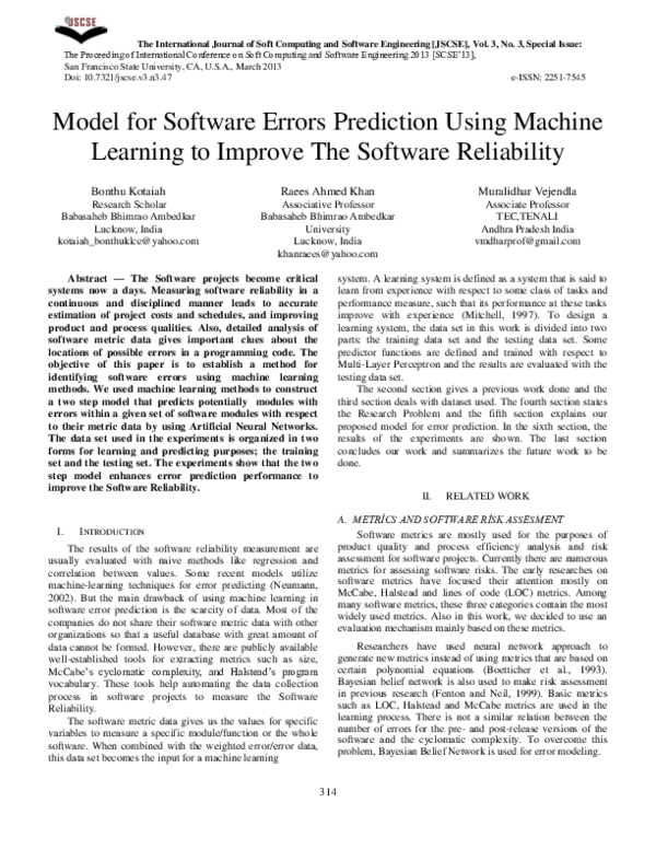 (PDF) Model for Software Errors Prediction Using Machine Learning to ...