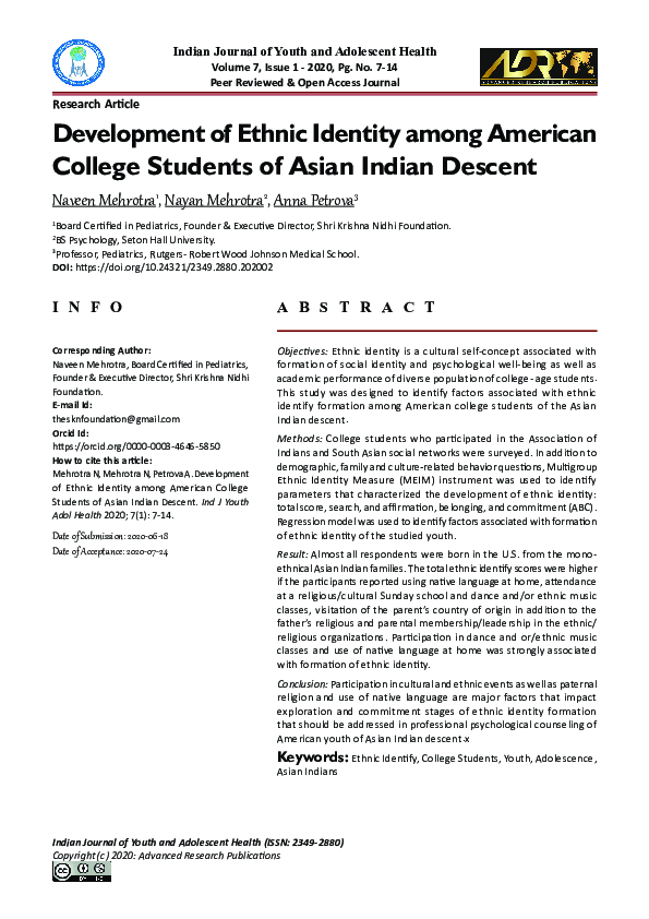 (PDF) Development of Ethnic Identity among American College Students of ...