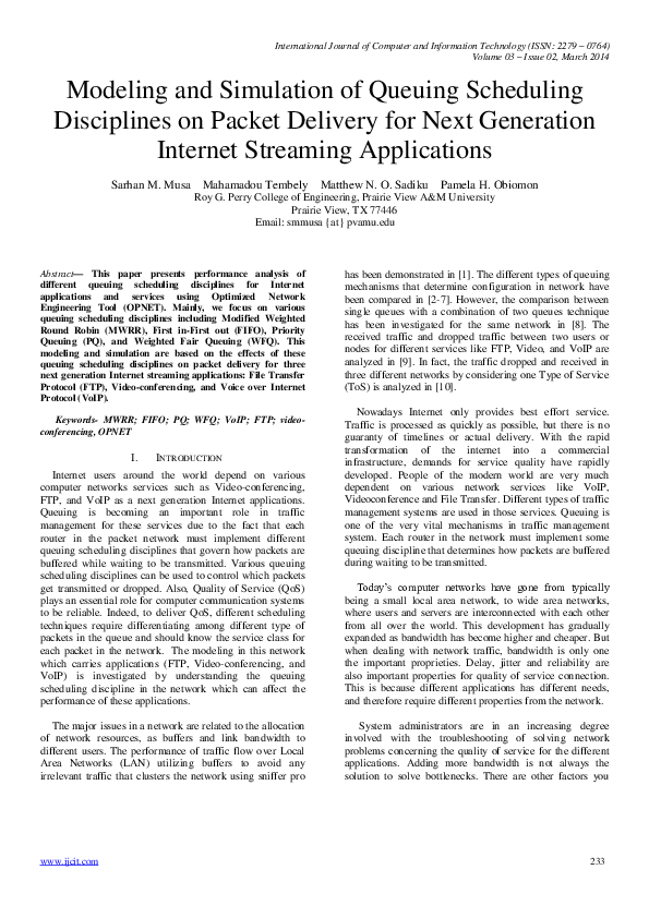 Pdf Modeling And Simulation Of Queuing Scheduling Disciplines On Packet Delivery For Next