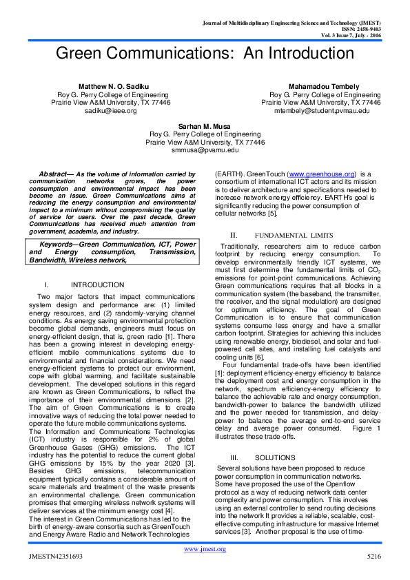 (PDF) Green Communications: An Introduction