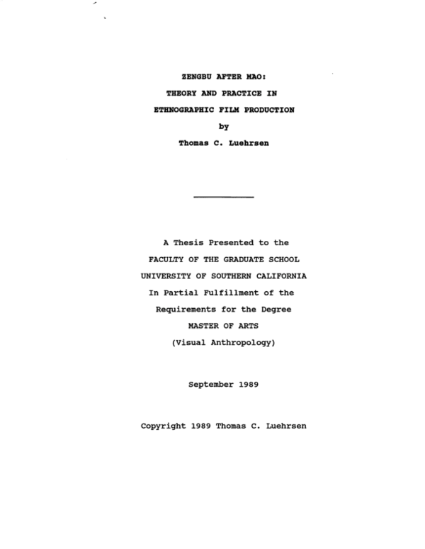 (PDF) Zengbu After Mao: Theory and practice in ethnographic film production