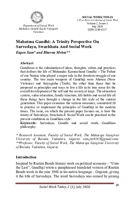 (PDF) Mahatma Gandhi - A Trinity Perspective on Sarvodaya, Swachhata ...