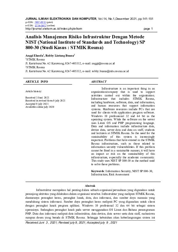 (PDF) Analisis Manajemen Risiko Infrastruktur Dengan Metode NIST ...
