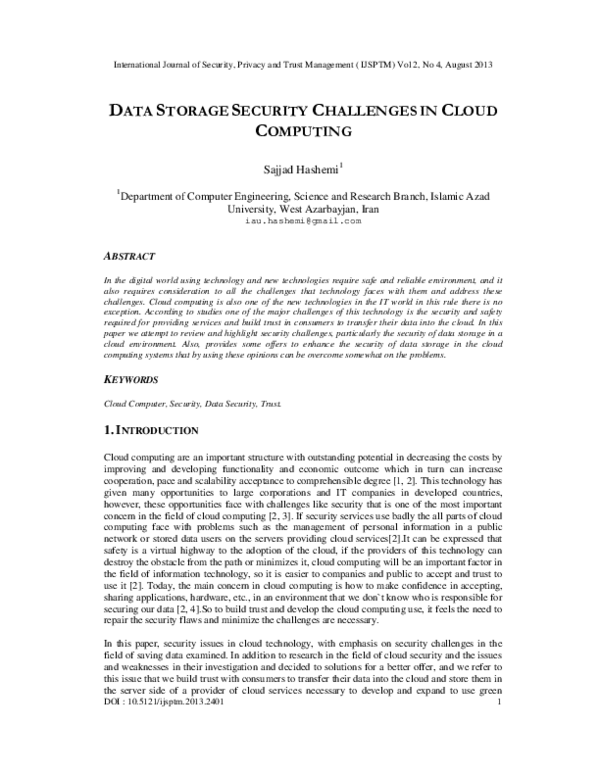 (PDF) Data Storage Security Challenges in Cloud Computing