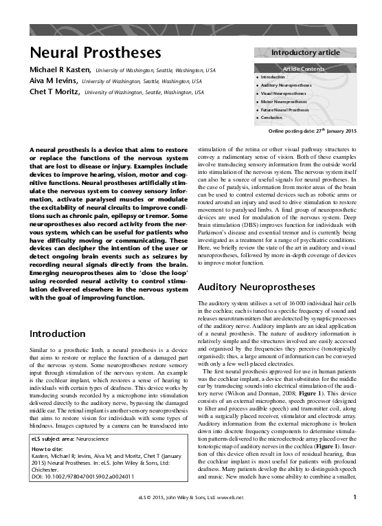 (PDF) Neural Prostheses